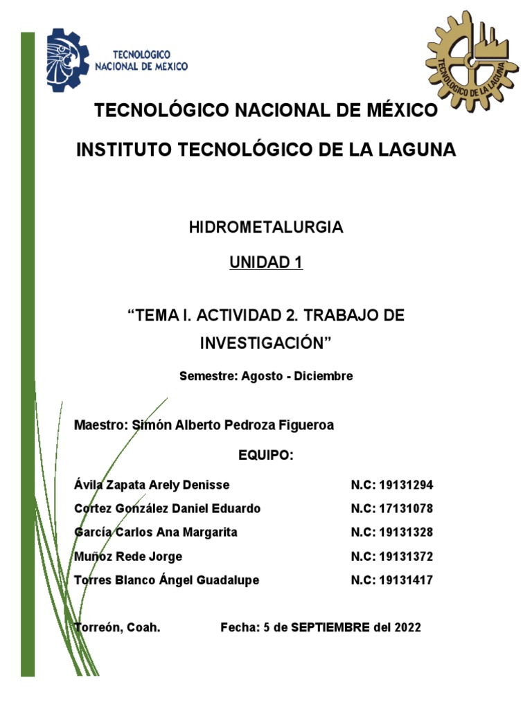 Atc2 U1 Hidrometalurgia | PDF | Oxide | Physical Sciences