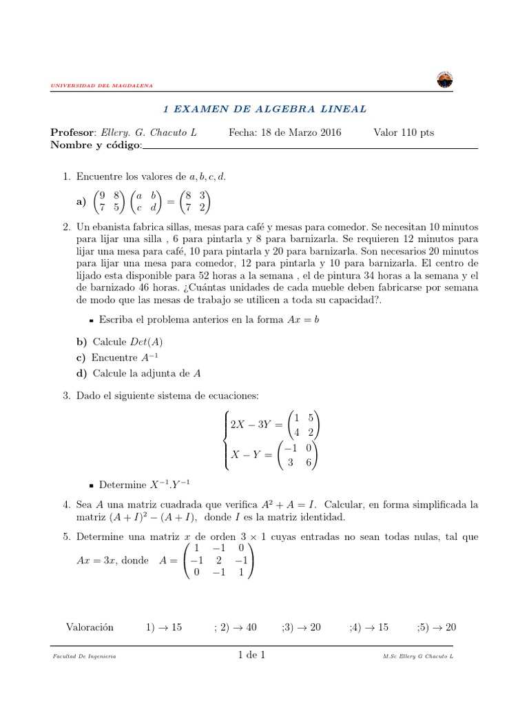 Algebra Líneal 2017 | PDF | Matriz (Matemáticas) | Matemáticas Aplicadas