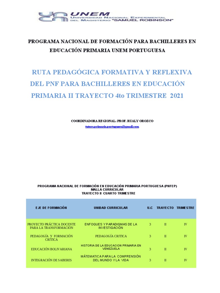 Ruta Pedagogica PNF Bachiller Ii Trayecto Iv Trimestre | PDF | Maestros | Venezuela