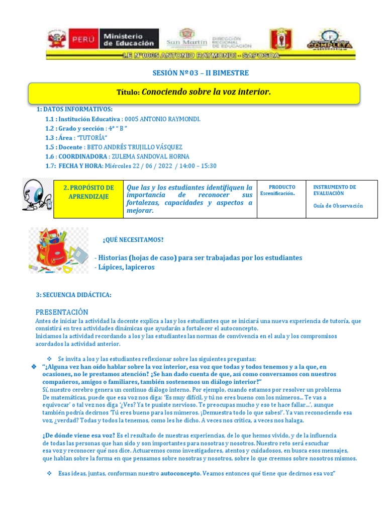 Sesión de Aprendizaje #09 - Tutoría | PDF | Ciencia cognitiva | Cognición