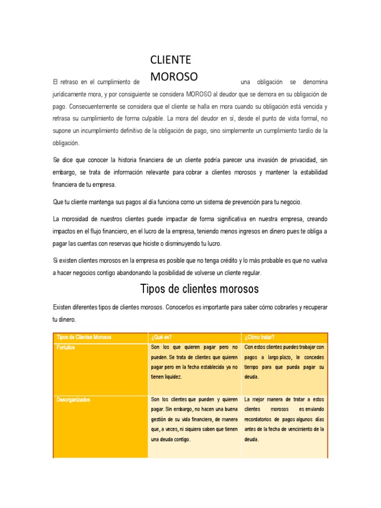 Tipos y Estrategias para Cobrar Clientes Morosos | PDF | Pagos | Crédito
