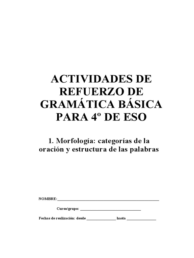 Actividades de Refuerzo de Gramatica Basica para 4oeso-1 | PDF ...