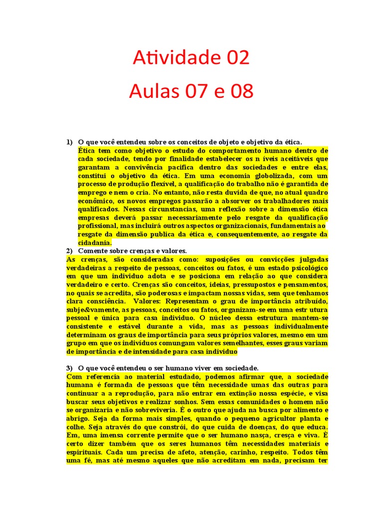 Atvdd Teoria e Etica Aula2 - 7005075 | PDF | Contabilidade | Economia