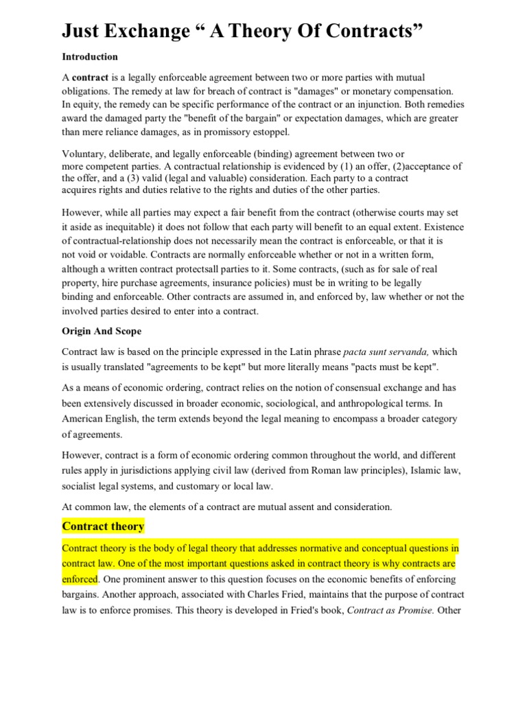A Theory of Contract | PDF | Offer And Acceptance | Consideration