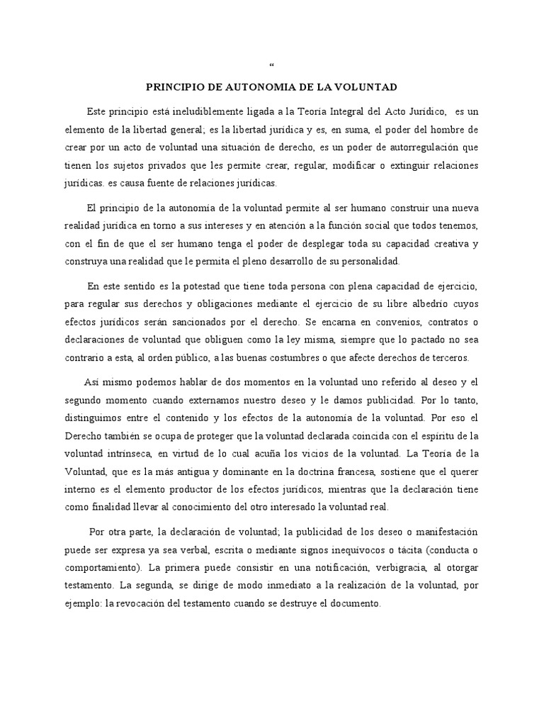Principio de La Autonomia de La Voluntad - Resumen | PDF ...