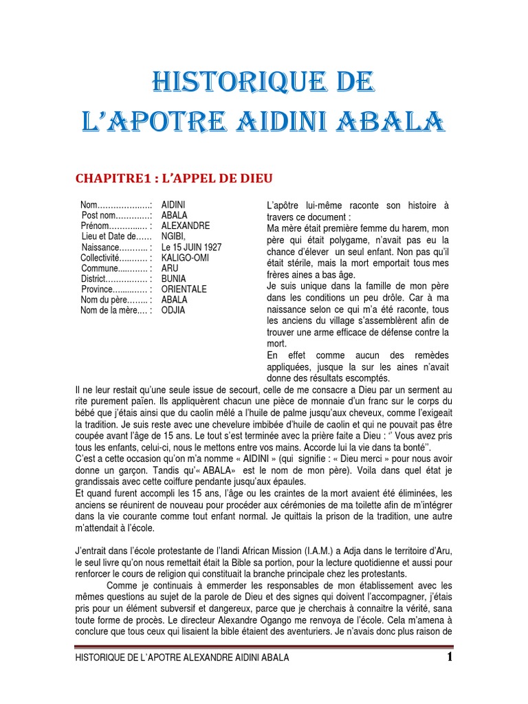 Historique de L Apotre Aidini Abala | PDF | Jésus | Baptisme