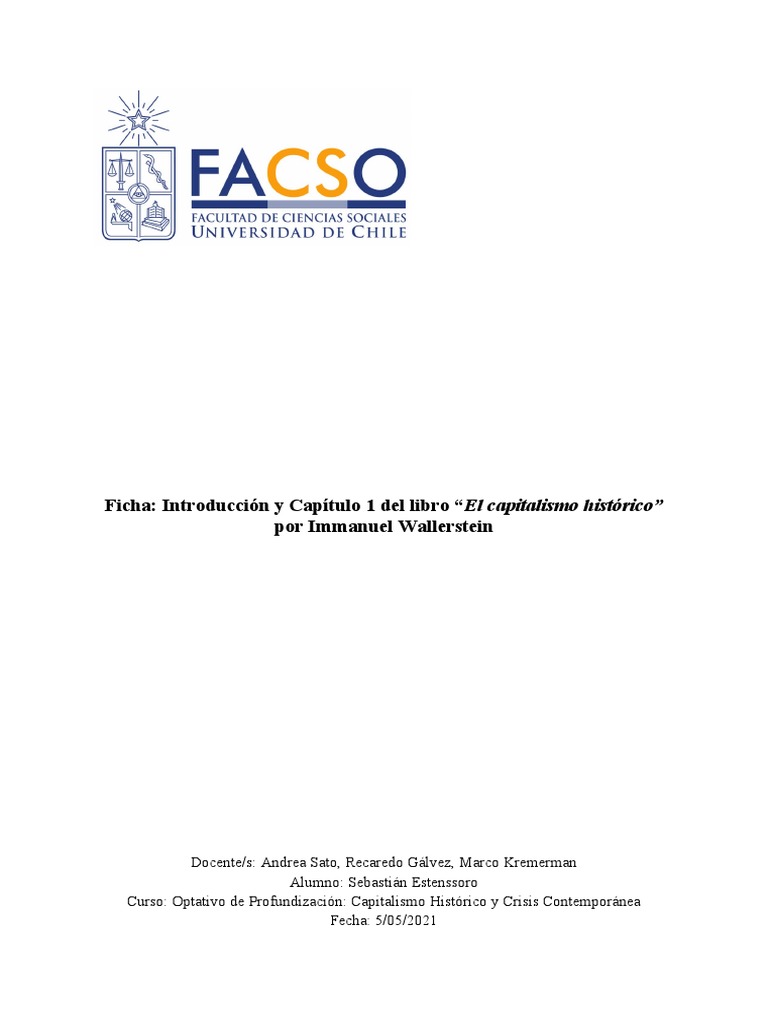 Wallerstein I. El Capitalismo Hist Rico Introducci N y Cap. 1 S. Estenssoro | PDF | Capitalismo ...