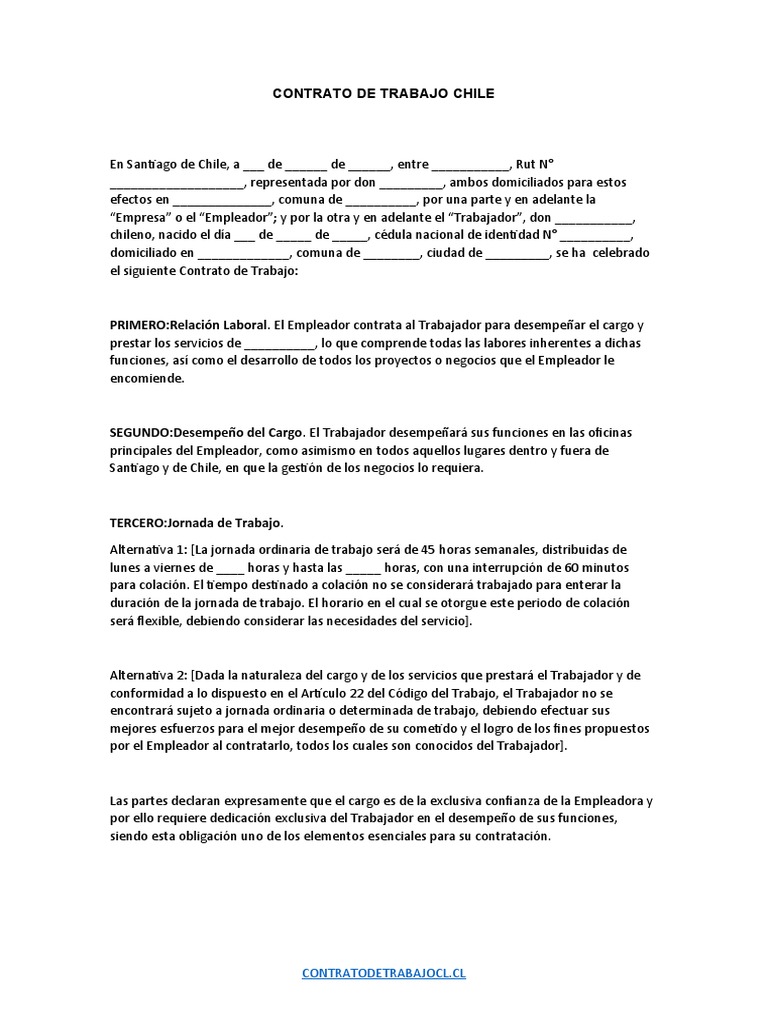 Contrato de Trabajo Chile Modelo Formato Word 1 | PDF | Salario ...