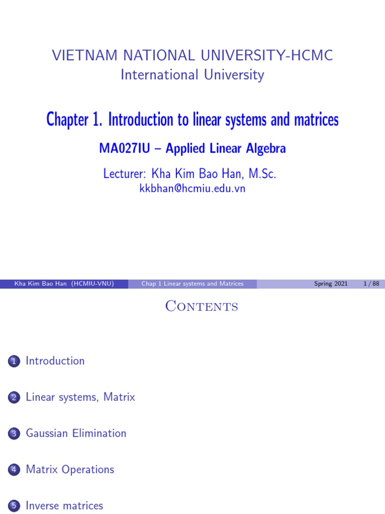 Chapter1 ALA-handout | PDF | Matrix (Mathematics) | System Of Linear Equations