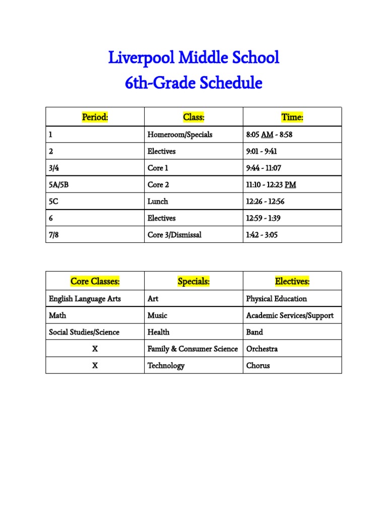 6th-Grade Schedule | PDF