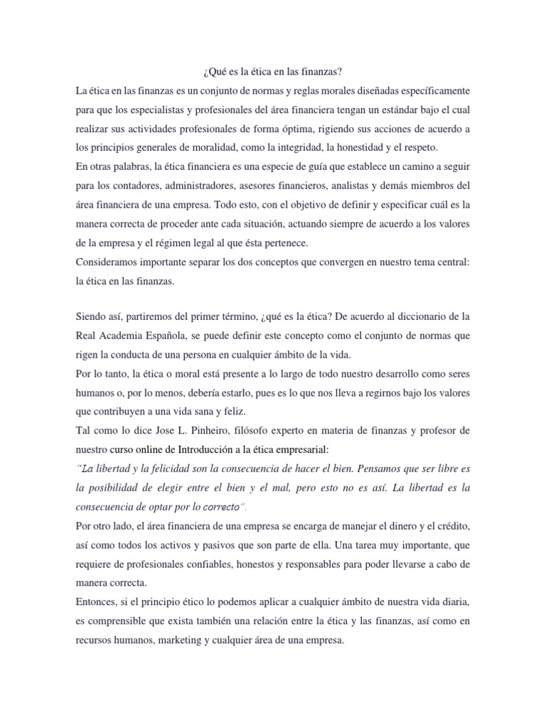 Ética Financiera: Guía Esencial | PDF | Business | Moralidad