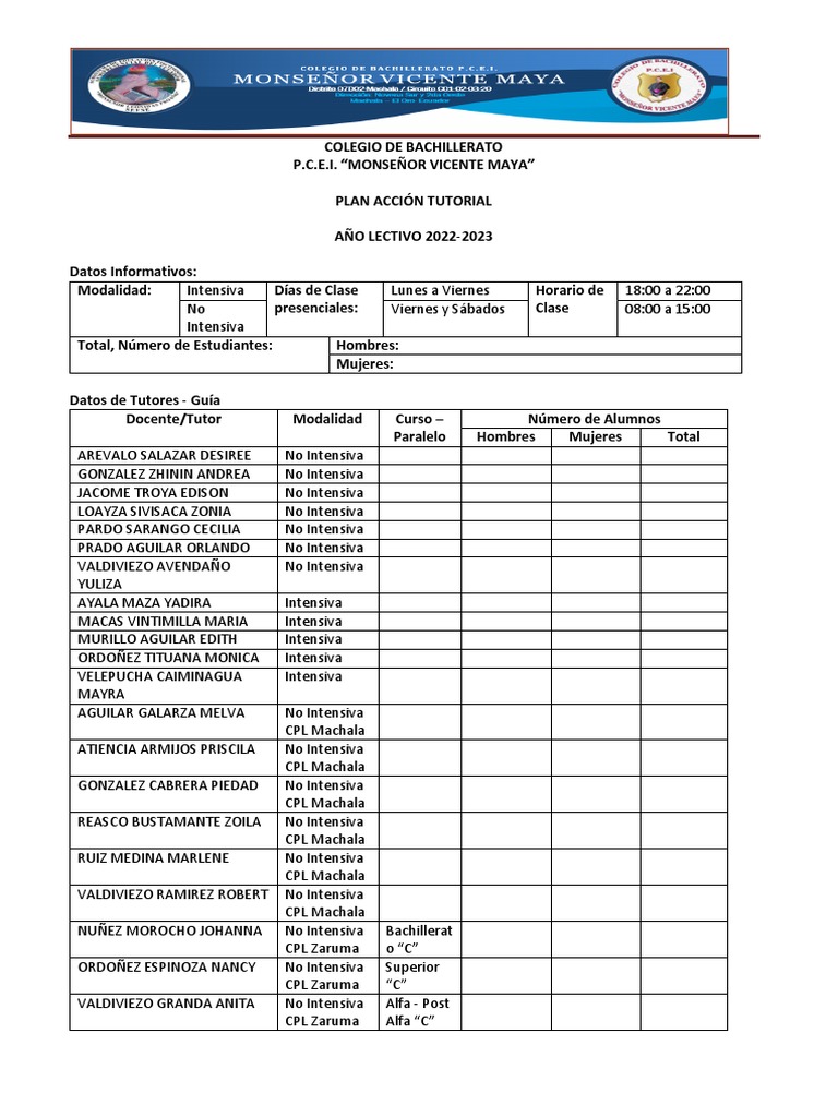 Plan-Accion Tutorial 2022 | PDF | Prueba (evaluación) | Evaluación