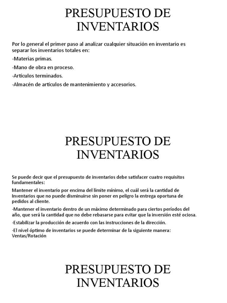 Presupuesto de Inventarios y Ventas | PDF | Presupuesto | Inventario