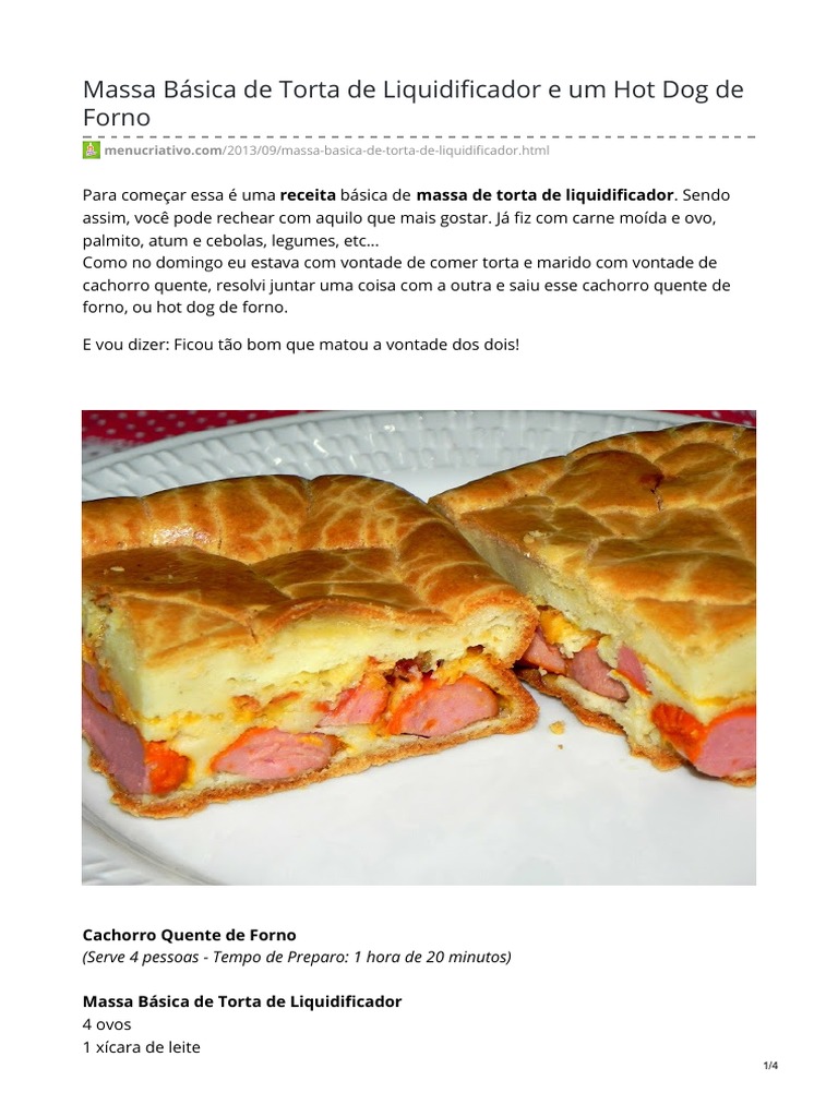 Massa Básica de Torta de Liquidificador e Um Hot Dog de Forno | PDF