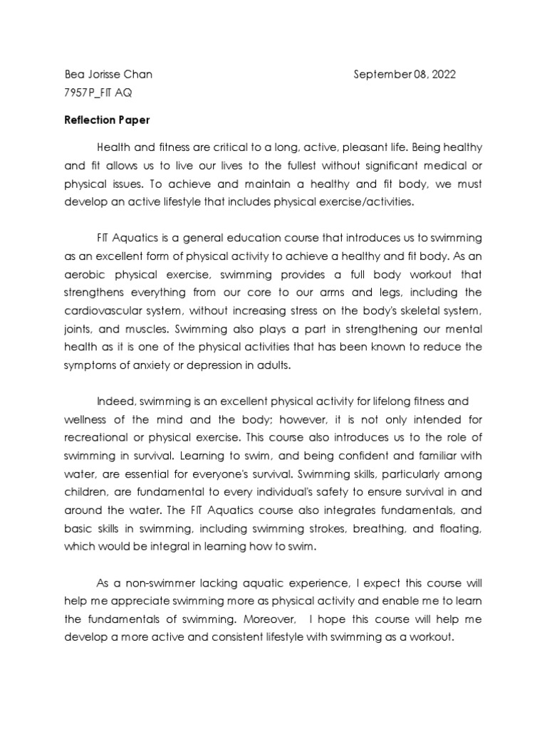 Reflection Paper - Chan, Bea Jorisse - 7957P - Fit Aq | PDF