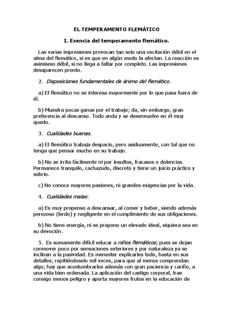 El Temperamento Flemático y Mixtos | PDF | Temperamento | Sicología