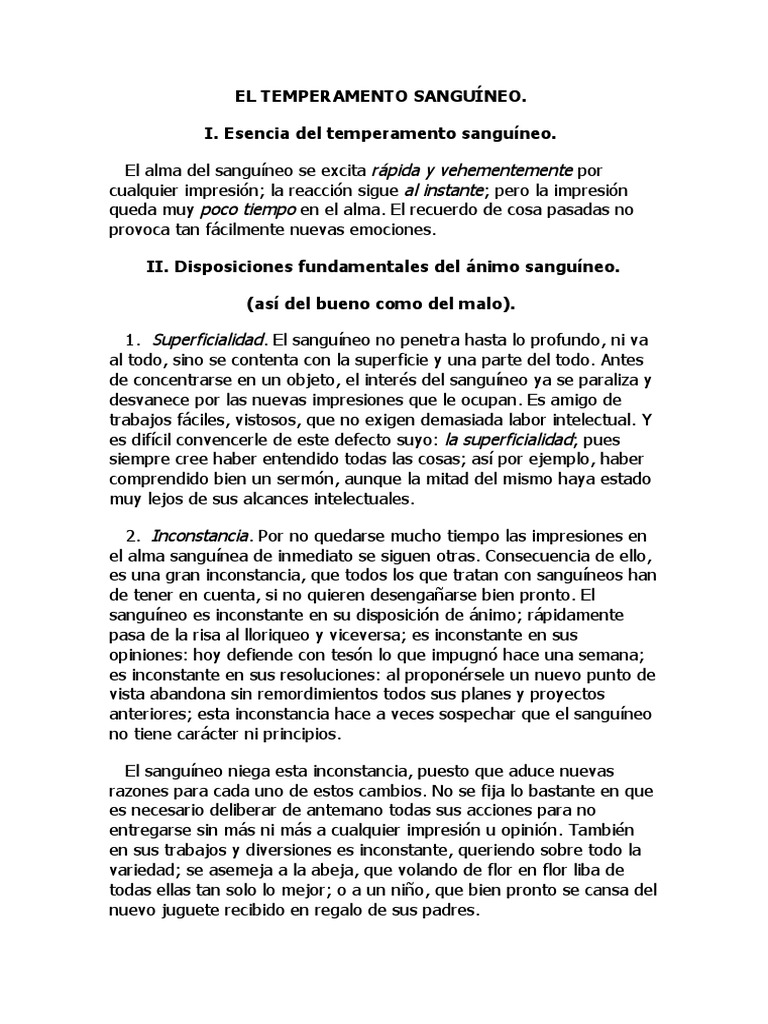 El Temperamento Sanguíneo | PDF | Temperamento