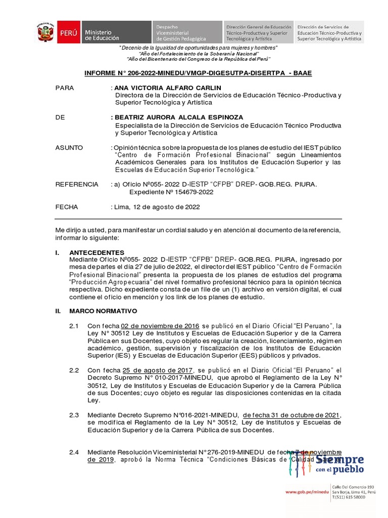 Informe #206-2022-Minedu-Vmgp-Digesutpa-Disertpa - Baae | PDF ...