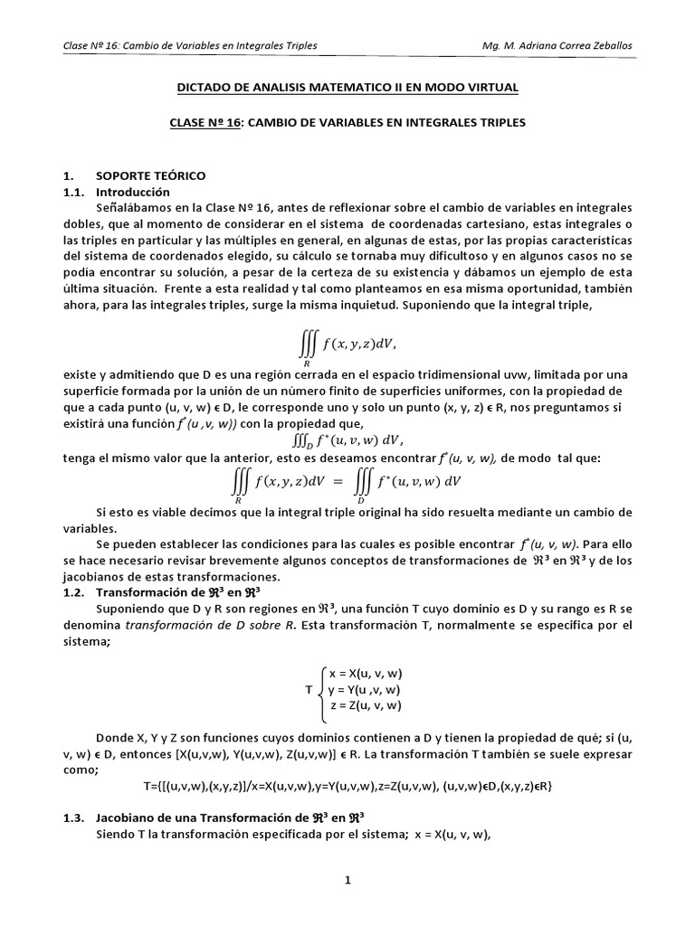 Clase #16. Cambio de Variables en Integrales Triples | PDF | Esfera | Integral