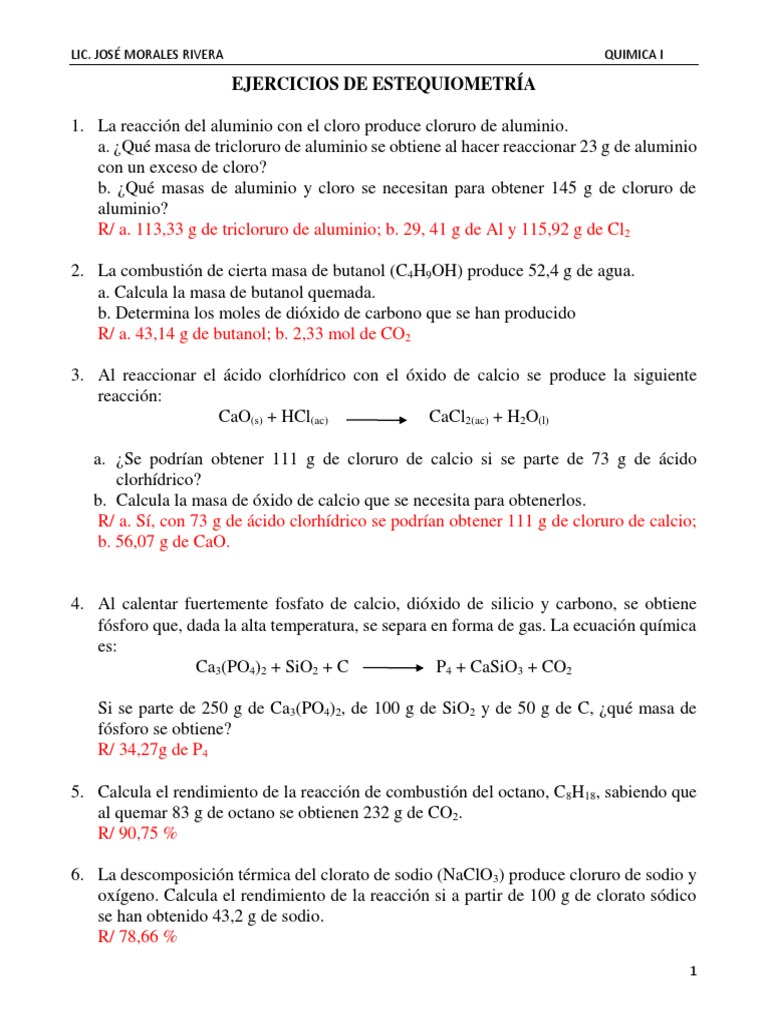 Ejercicios de Estequiometría y Formula Empirica - Molecular | PDF ...