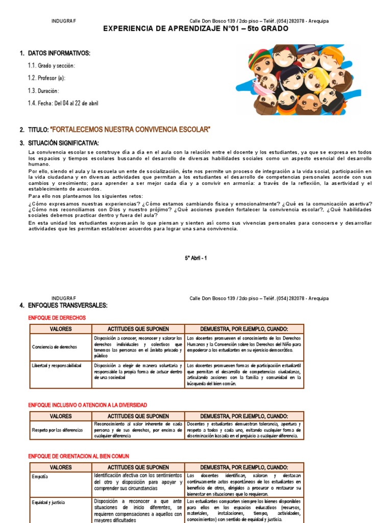 5 Grado Experiencia De Aprendizaje N 01 Pdf Geometría Decimal