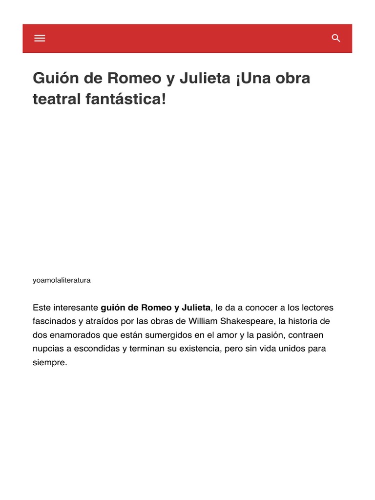 Guión de Romeo y Julieta ¡Una Obra Teatral Fantástica! Postposmo | PDF | Romeo y Julieta ...