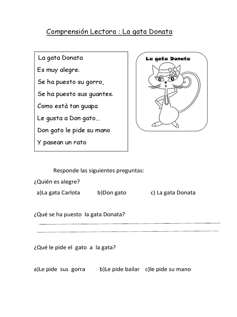 Comprensión Lectora La Gata Donata | PDF