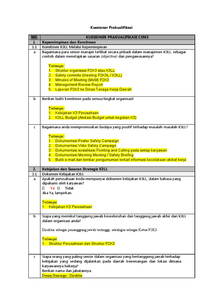 CSMS Kuesioner PQ | PDF