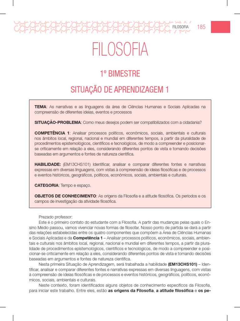1°EM - Filosofia - 3°bimestre | PDF | Aprendizado | Pensamento