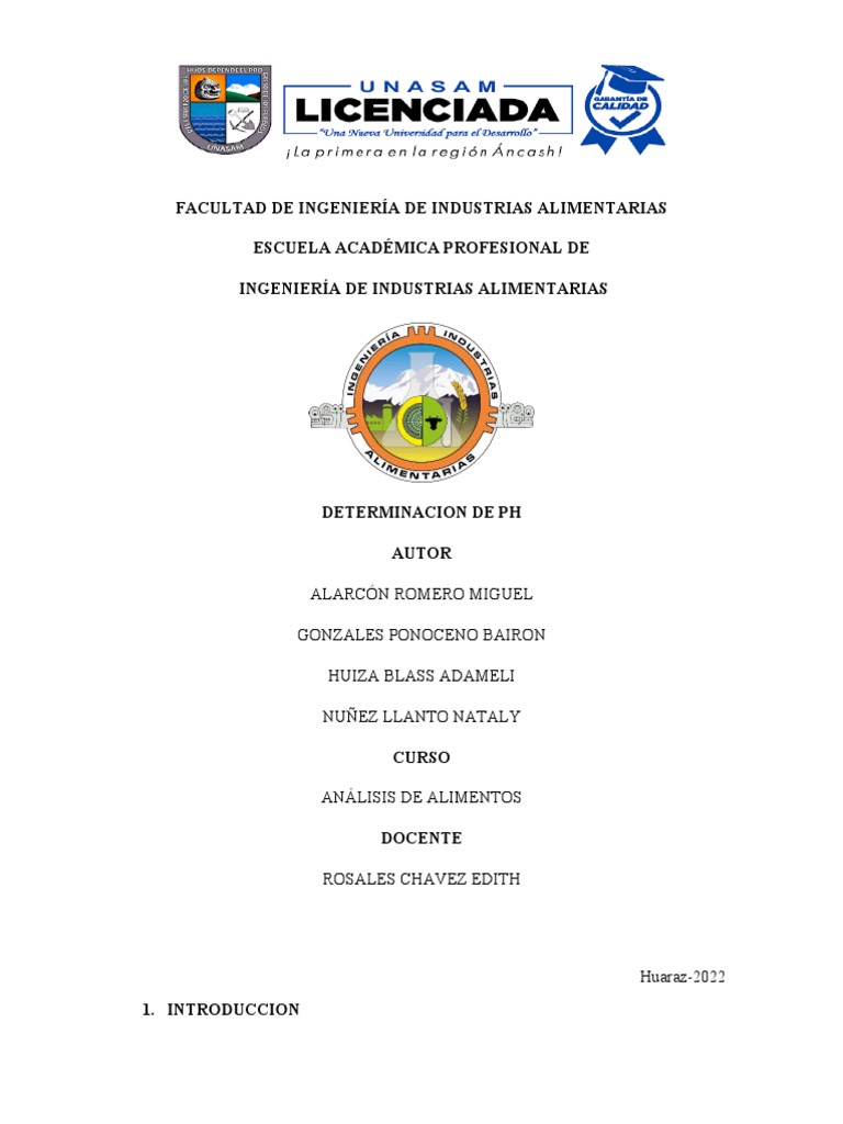 Informe de PH Analisis | PDF | Ph | Valoración