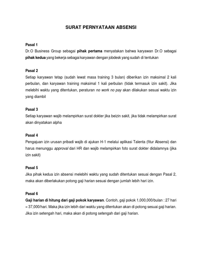 Surat Pernyataan Absensi CS | PDF