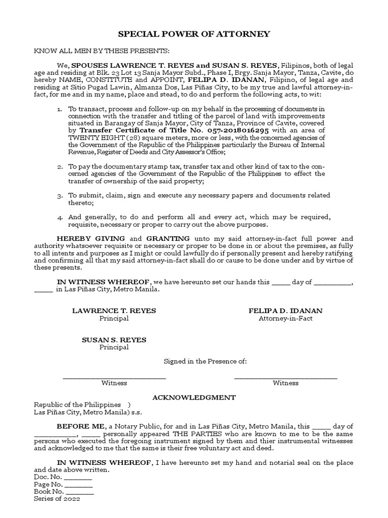 Spa - Processing For Titling-LAWRENCE T. REYES and SUSAN S. REYES | PDF ...