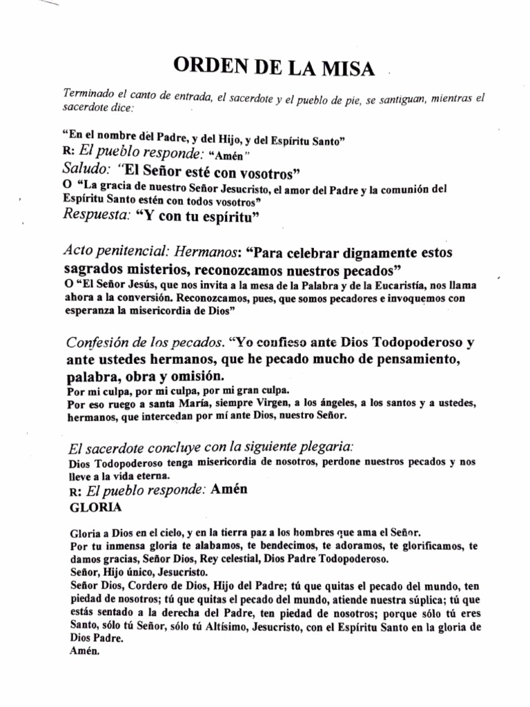 Orden de La Misa | PDF | Misa (liturgia) | eucaristía