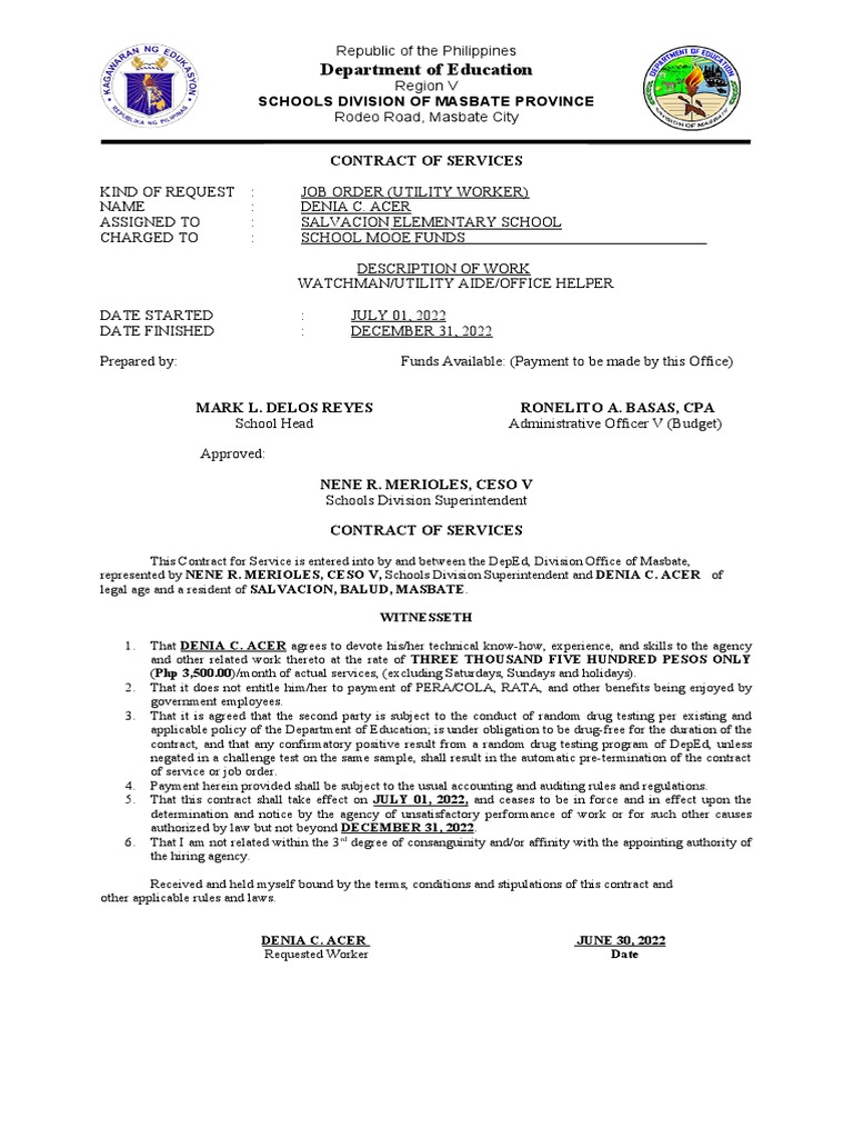 CONTRACT OF SERVICE (Non Implementing Units) | PDF | Justice | Crime & Violence