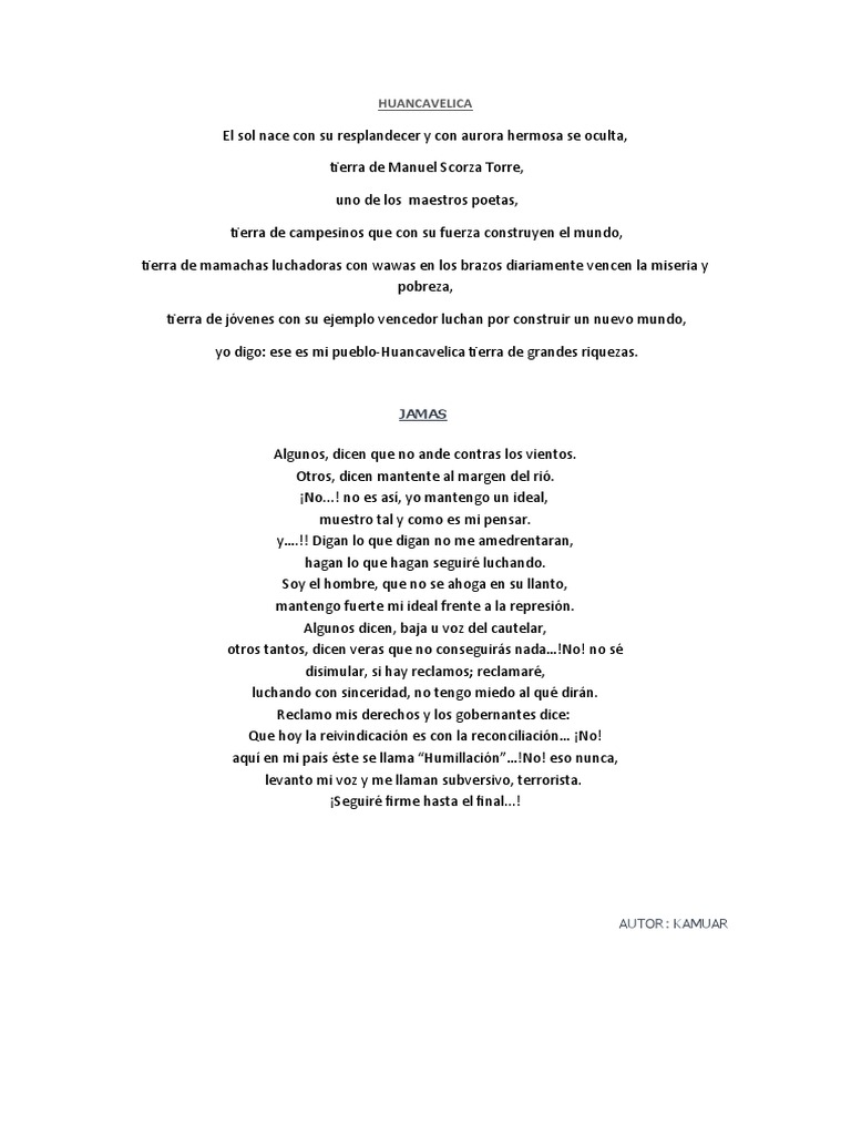 Poema a Huancavelica, mi pueblo querido | PDF
