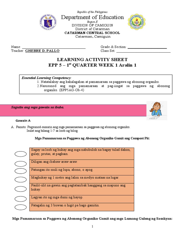 LAS-EPP 5-Q1 WEEK 1 Aralin 1 | PDF