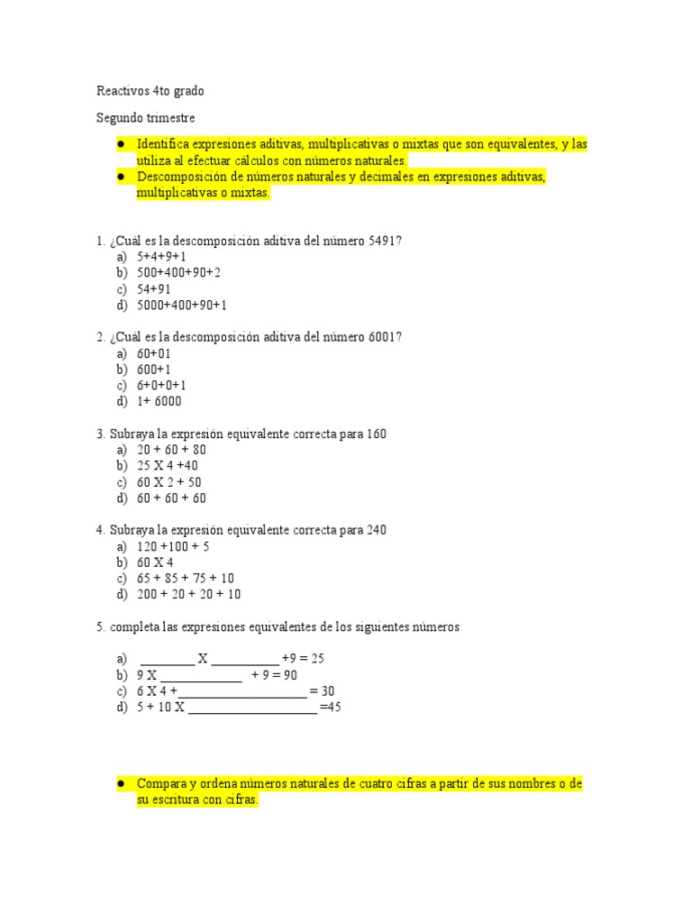 Matem. 4to 2do Trimestre | Descargar gratis PDF | Álgebra abstracta | Notación Matemática