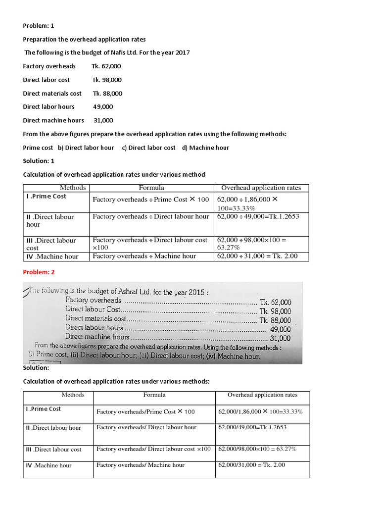 Overhead Math And Solution Pdf Business Economies
