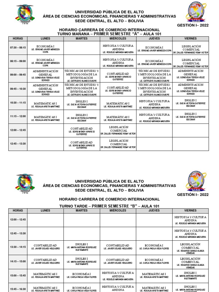 Horarios I-2022.-Actual V1 13-02-22 | PDF | El comercio internacional ...