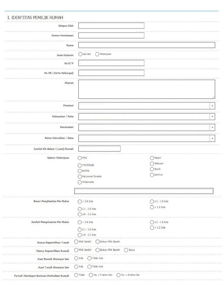 Form Isian Rumah Tidak Layak Huni | PDF Form Isian Rumah Tidak Layak Huni | PDF