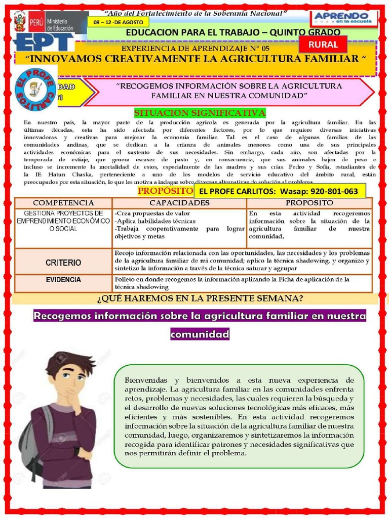 Experiencia de Aprendizaje #05 - Actividad #01 - 5to Grado - Ept-Rural - 00001 | PDF