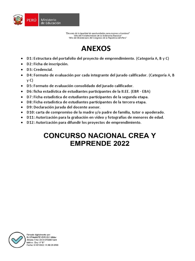 Anexos Del Concurso Crea y Emprende 2022 | PDF
