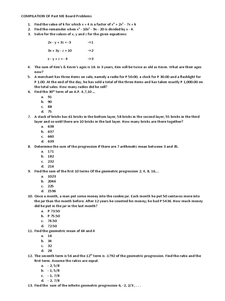 ALGEBRA Board Exam Problems | PDF | Mathematics | Mathematical Objects