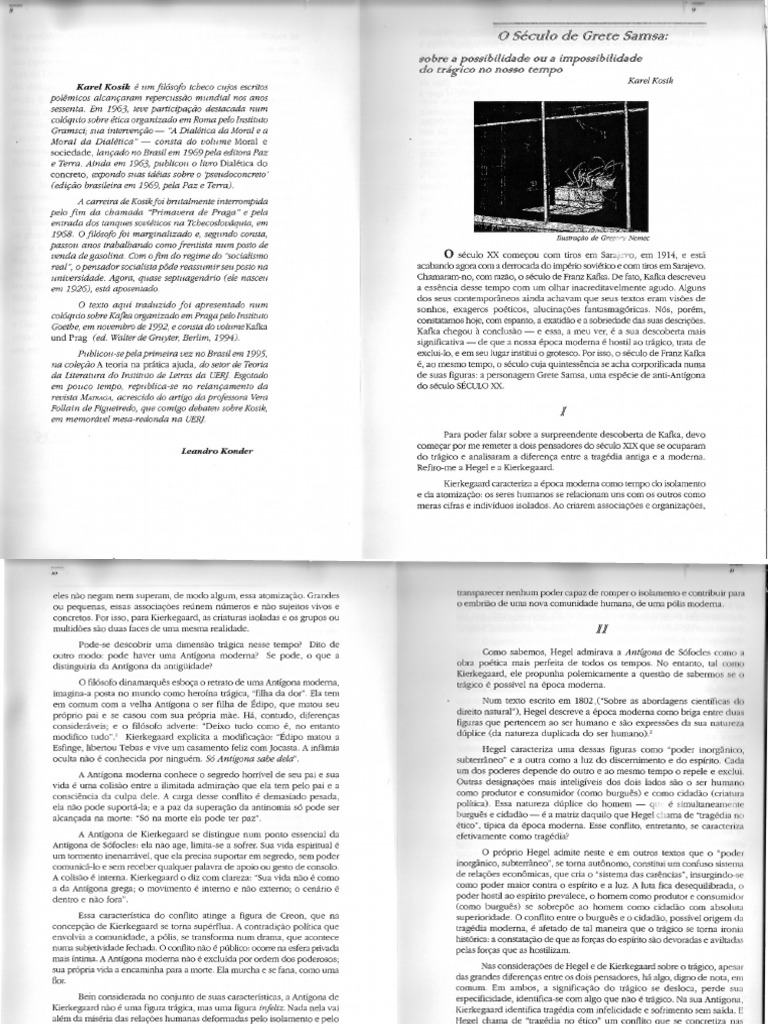 Karel Kosík. O Século de Grete Samsa. Sobre A Possibilidade e A Impossibilidade Do Trágico No ...