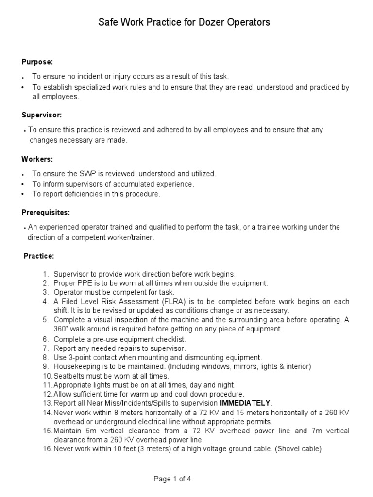 Safe Work Practice Dozer Operators | PDF | Electric Power Transmission ...