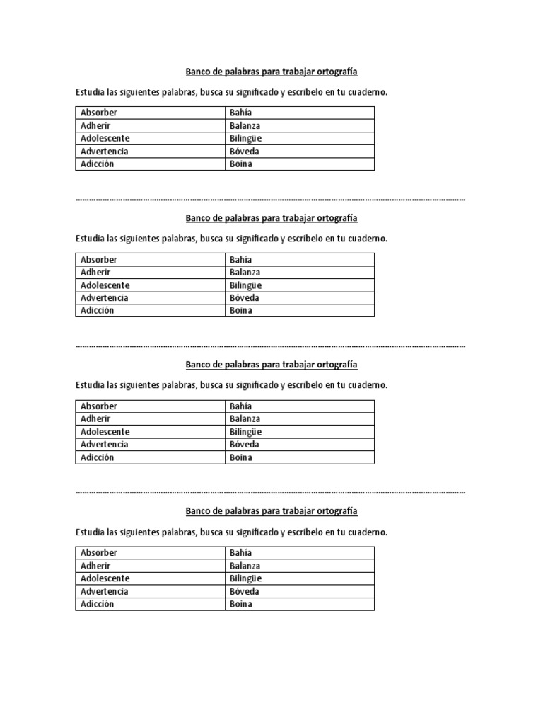 Banco de Palabras para Trabajar Ortografía | PDF