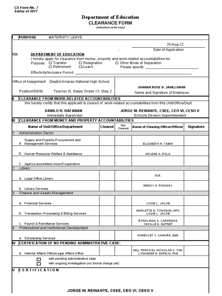 CS Form No. 7 New Clearance Form With Signatories 1 | Download Free PDF ...