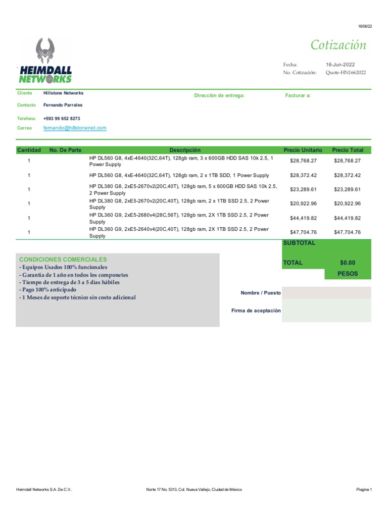 Cotización de Servidores HP - Heimdall Networks | PDF | Informática | Almacenamiento de datos de ...