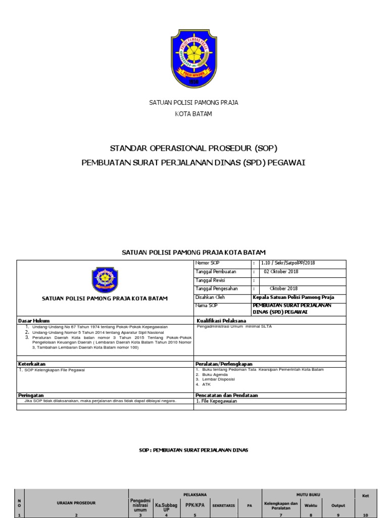 Sop Penerbitan Surat Perjalanan Dinas SPD 2 | PDF