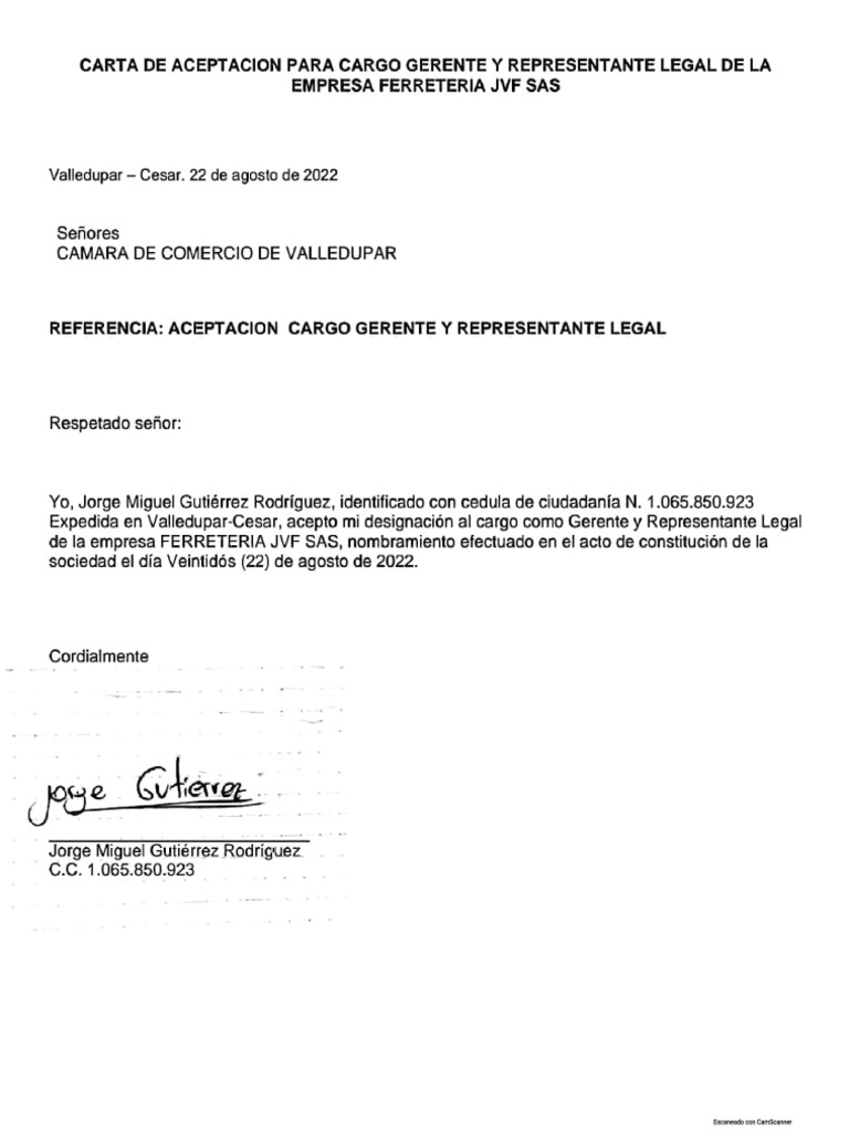 Elaborar Carta de Aceptación Del Representante Legal | PDF